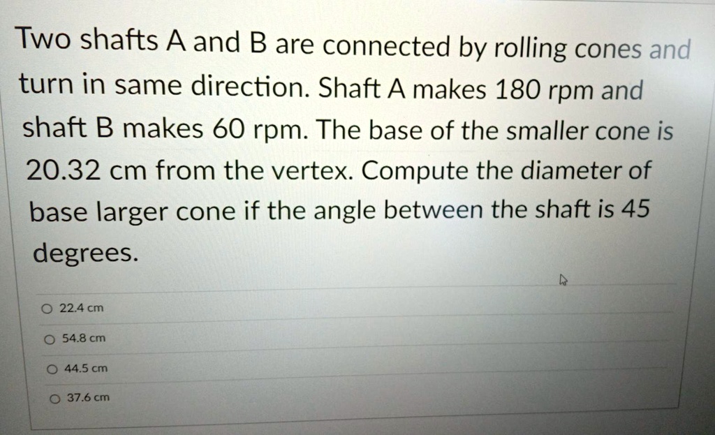 Two shafts A and B are connected by rolling cones and turn in same ...