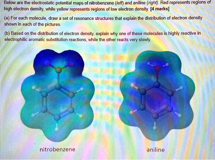 below are the electrostatic potential maps of nitrobenzene left and ...