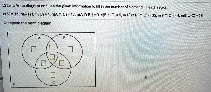 draw venn diagram and use the given information to fill in the number of elements each region na ...