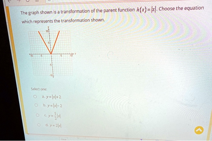 SOLVED: h(x)-k: Choose the equation The graph = shown Is transformation of the parent function ...