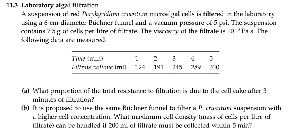 SOLVED: 11.3 Laboratory algal filtration A suspension of red ...