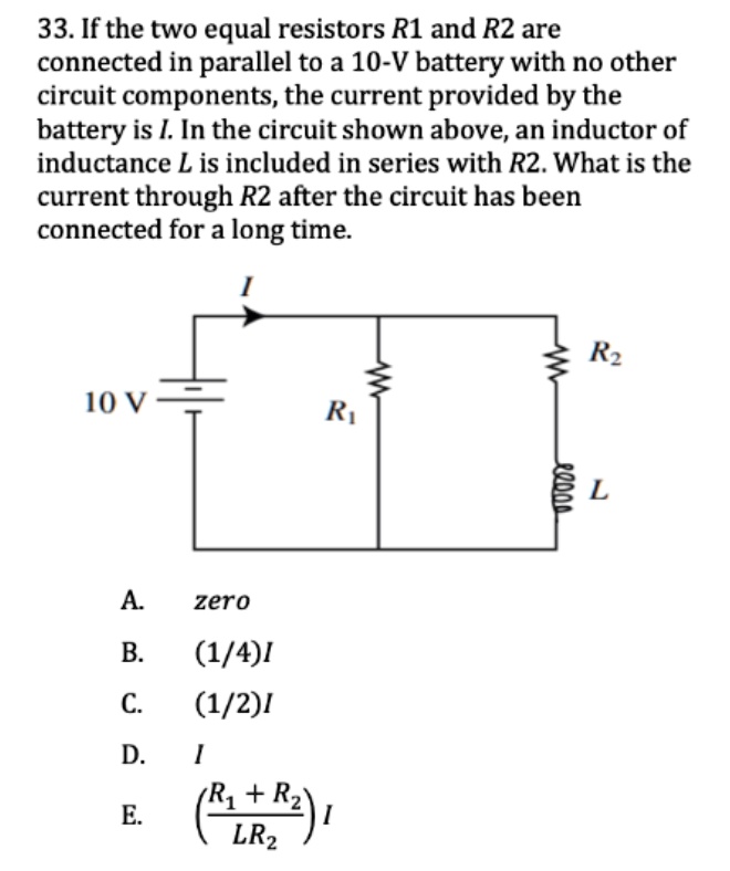 SOLVED: If the two equal resistors R1 and R2 are connected in parallel to a 10-V battery with no ...