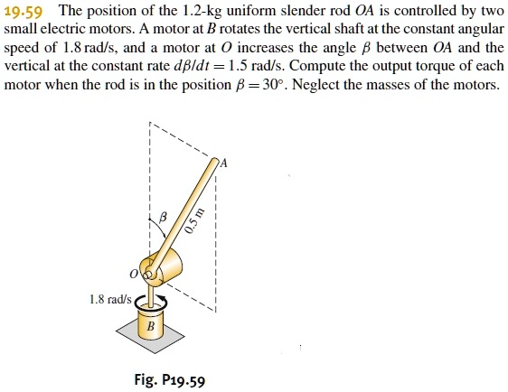 19.59 The position of the 1.2-kg uniform slender rod OA is controlled ...