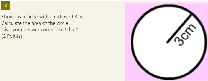 SOLVED: Shown is a circle with a radius of 3 cm. Calculate the area of the circle. Give your ...