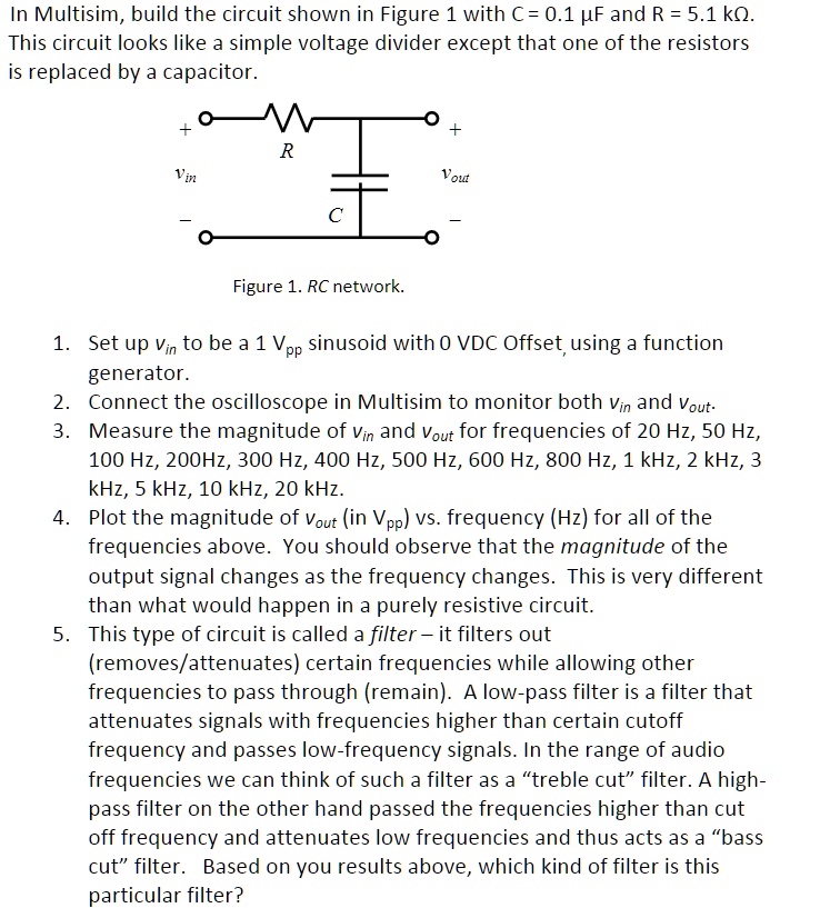 SOLVED: Multisim, build the circuit shown in Figure 1 with C = 0.1 pF and R = 5.1 kÎ©. This ...