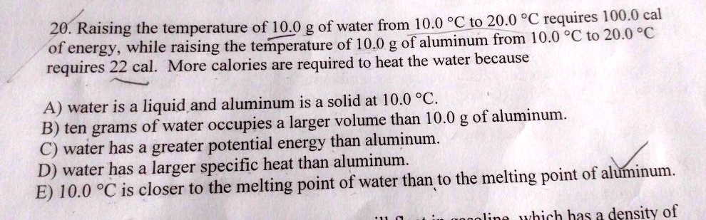 SOLVED: 20. Raising the temperature of 10.0 g of water from 10.0 Â°C to ...