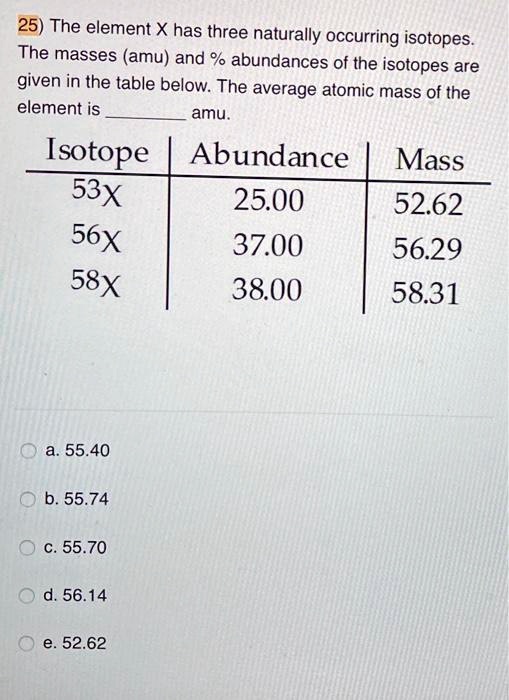25 the element x has three naturally occurring isotopes the masses amu ...
