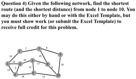 SOLVED: Question 4) Given the following network; find the shortest ... SOLVED: Question 4) Given the following network; find the shortest ...