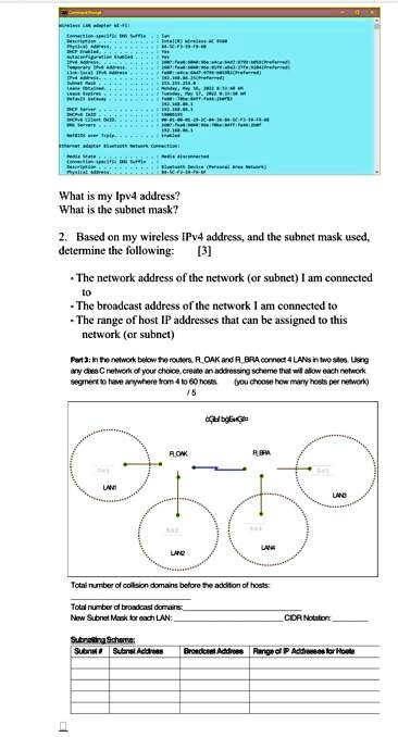 What is my Ipv4 address? What is the subnet mask? 2. Based on my wireless IPv4 address, and the ...