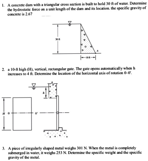 SOLVED: A concrete dam with a triangular cross-section is built to hold 30 ft of water ...