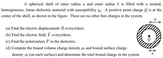 SOLVED: A spherical shell of inner radius a and outer radius b is filled with a neutral ...