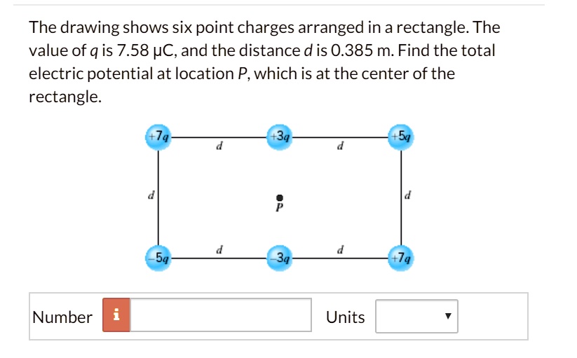 SOLVED: The drawing shows six point charges arranged in a rectangle ...