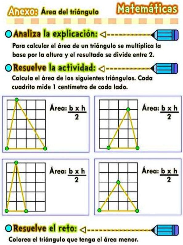 SOLVED: calcula el área de los siguientes triángulos.cada cuandrito ...