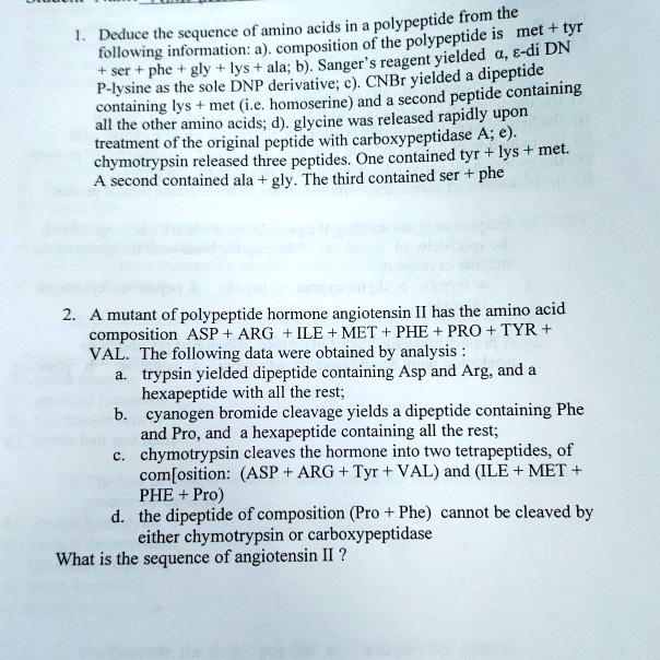 SOLVED: Polypeptide from the Deduce the sequence of amino acids in a ...