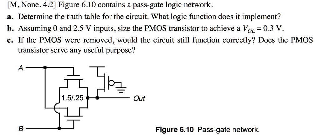 [M, None. 4.2] Figure 6.10 contains a pass-gate logic network. a ...