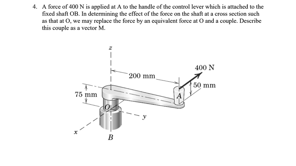 SOLVED: 4. A force of 400 N is applied at A to the handle of the ...