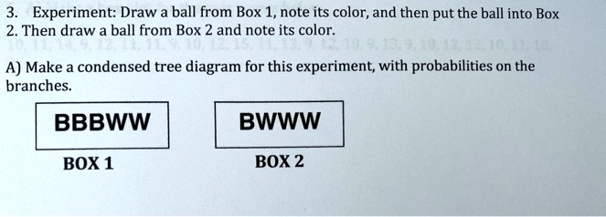 SOLVED: Experiment: Draw a ball from Box 1, note its color, and then ...