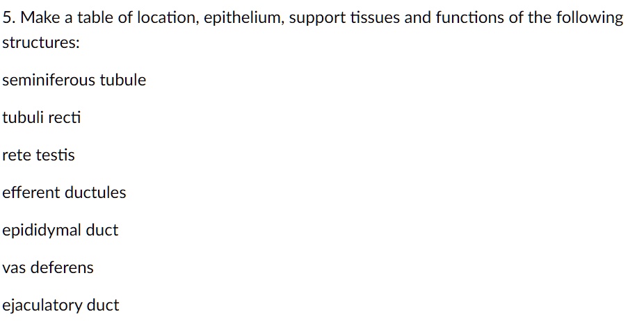 5 make a table of location epithelium support tissues and functions of ...