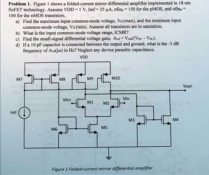 Problem 1. Figure 1 shows a folded-current mirror differential amplifier implemented in 18 nm ...