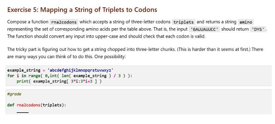 Solved In Python Exercise 5 Mapping A String Of Triplets To Codons Compose A Function