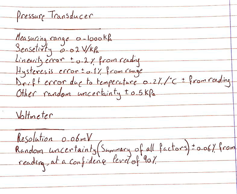 SOLVED: Data of a pressure transducer are given in the manufacturer's table (at 95% confidence ...