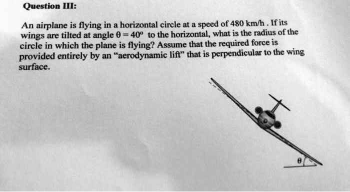 Question III: An airplane is flying in a horizontal circle at a speed ...