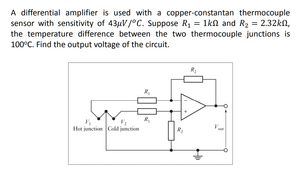 A differential amplifier is used with a copper-constantan thermocouple ...
