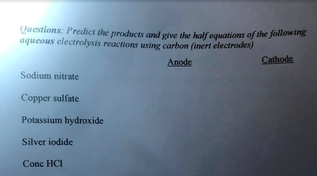 questions predict the products and give the half equations of the ...