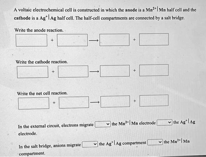 SOLVED: A voltaic electrochemical cell is constructed in which the ...