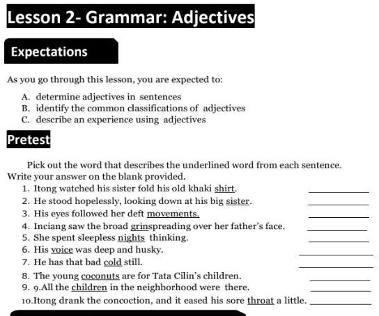 lesson 2 grammar adjectives expectations asyou go through this lesson ...