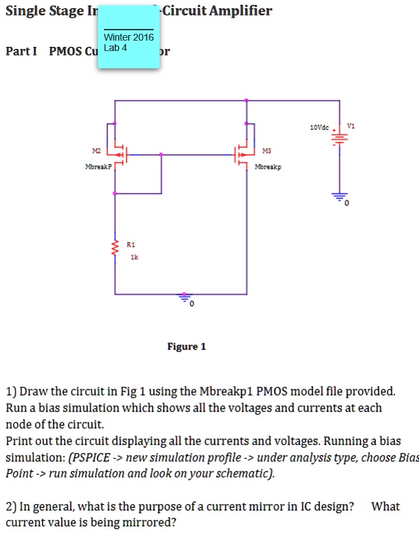 Single Stage In Part I PMOS Cu Lab 4 Circuit Amplifier Winter 2016 or ...