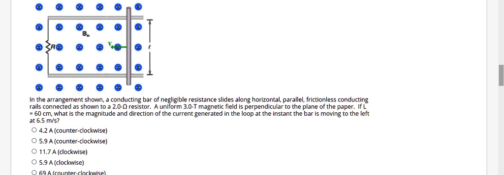 SOLVED: In the arrangement shown; conducting bar of negligible resistance slides along ...