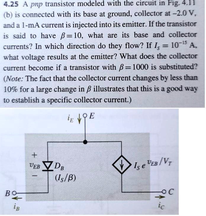 SOLVED: 4.25 A PNP transistor modeled with the circuit in Fig: 4.11 (b ...