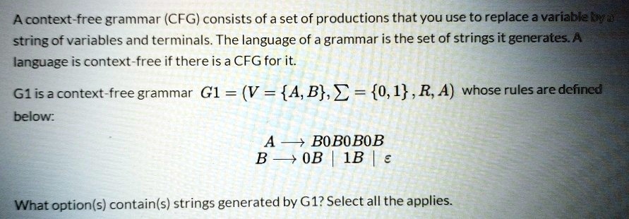 SOLVED: a. 111 b. 10101 c. 010101 d. 000 e. Îµ f. 101010 A context-free ...