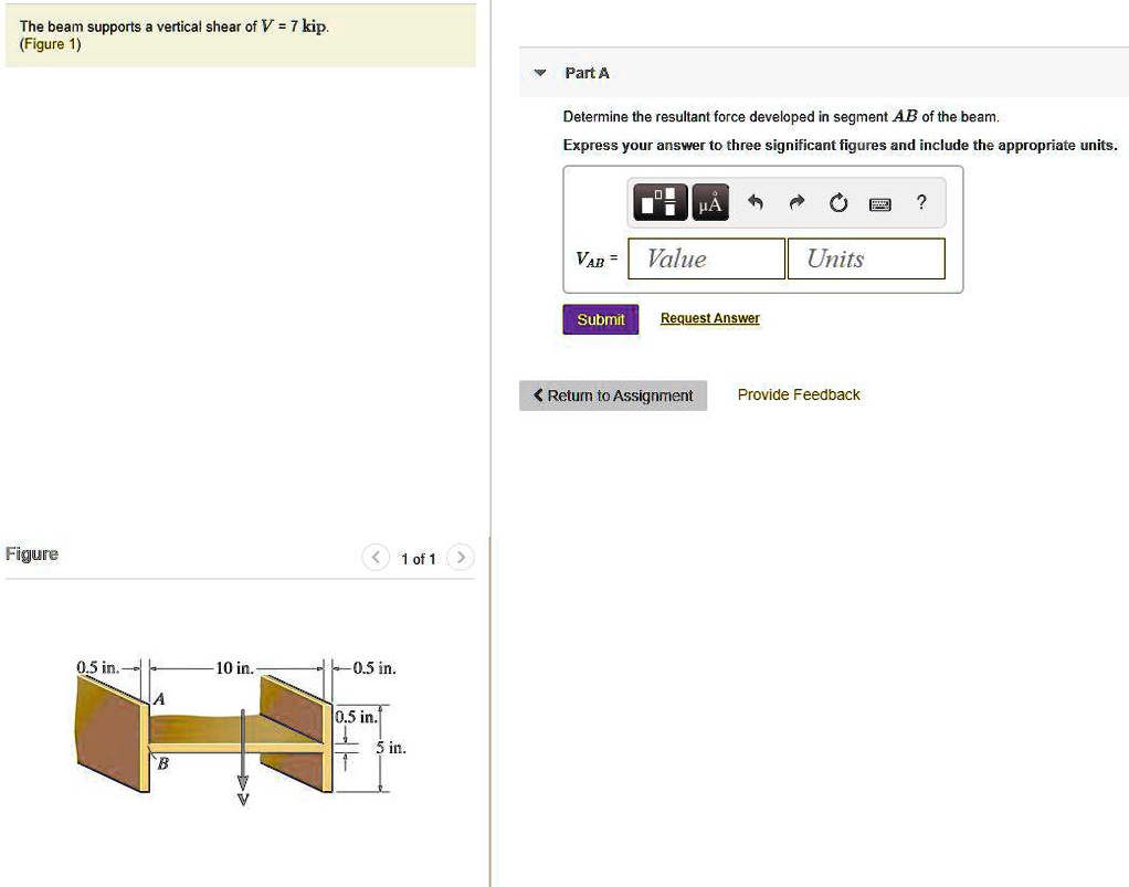 SOLVED: The beam supports a vertical shear of V = 7 kip (Figure 1 ...