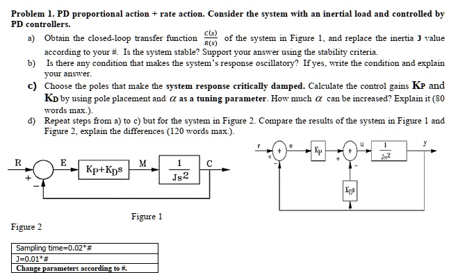 Problem 1. PD proportional action + rate action. Consider the system with an inertial load and ...