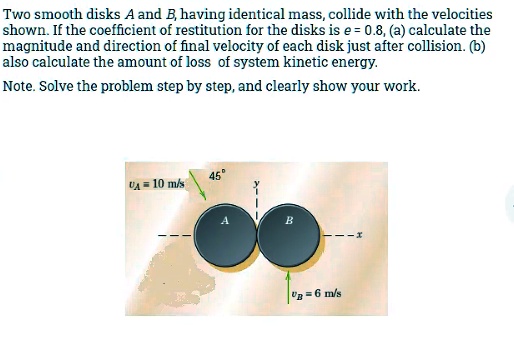 SOLVED: Two smooth disks Aand B having identical mass, collide with the velocities shown If the ...