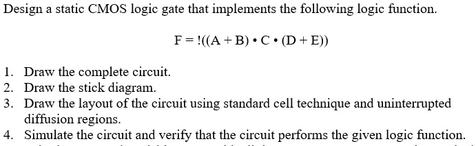 SOLVED: Design a static CMOS logic gate that implements the following logic function: F = ((A ...