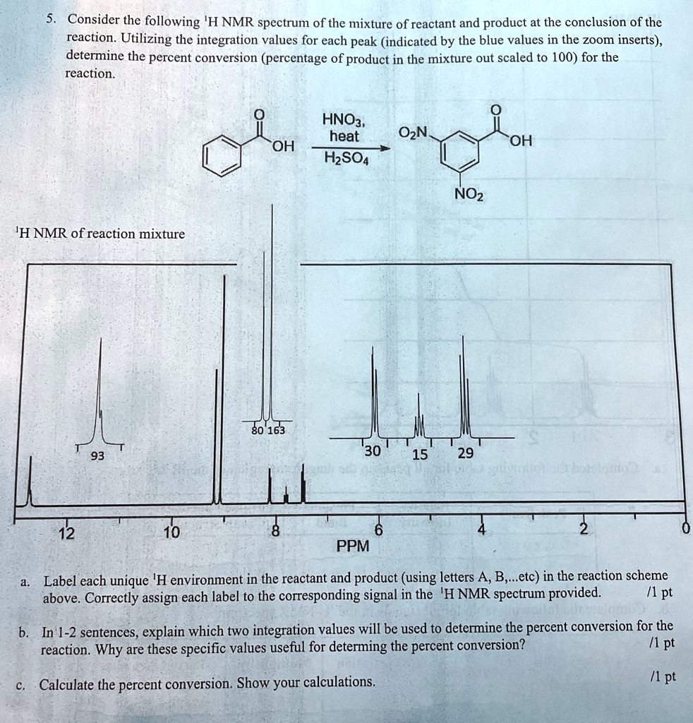 5. Consider the following ¹H NMR spectrum of the mixture of reactant ...