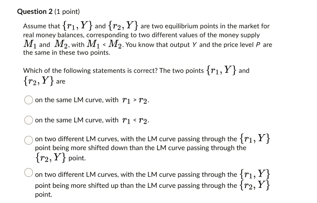 SOLVED:Question 2 (1 point) Assume that {r1, Y} ad {r2, Y} are two ...