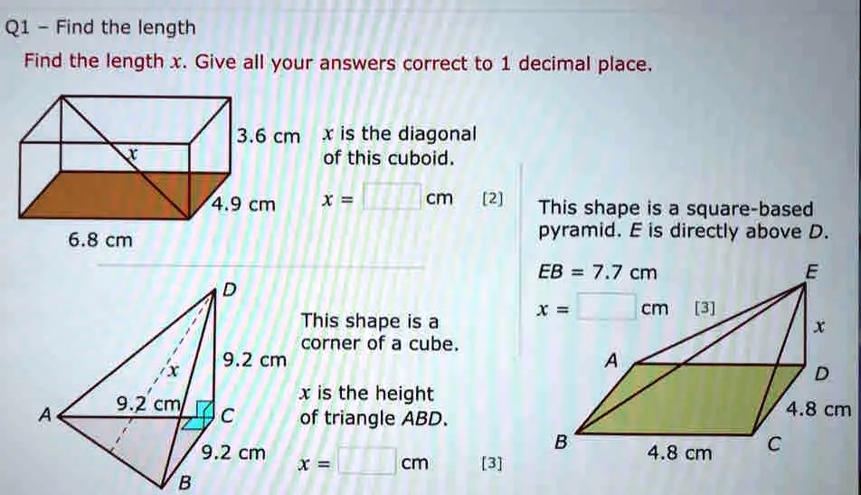 SOLVED: Q1 Find the length Find the length x. Give all your answers correct to 1 decimal place ...