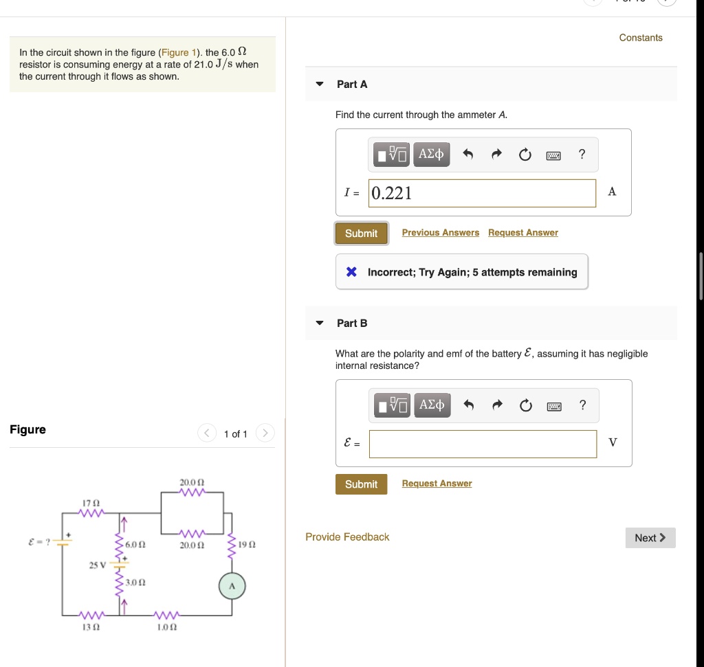 SOLVED: Text: Constants In the circuit shown in the figure (Figure 1), the 6.0 Î© resistor is ...