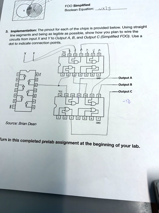 FOO Simplified Boolean Equation: xly 3. Implementation: The pinout for each of the chips is ...