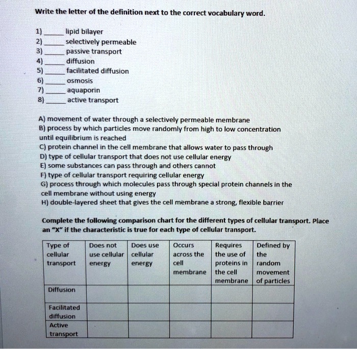 SOLVED: Lipid bilayer selectively permeable passive transport diffusion ...
