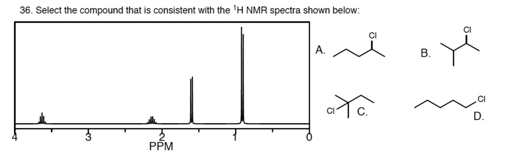 SOLVED: 36. Select the compound that is consistent with the 'H NMR spectra shown below: D PPM
