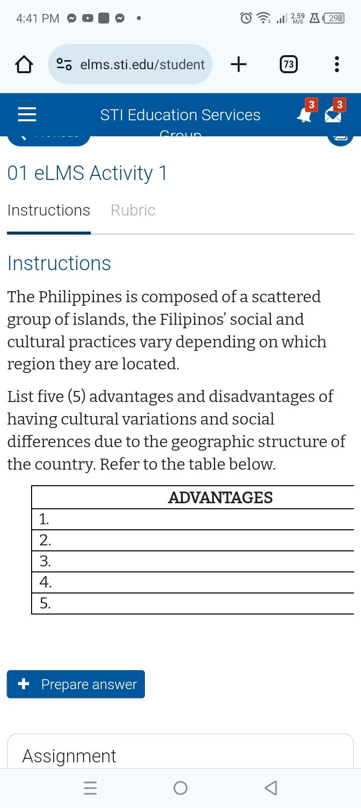 SOLVED: 4:41 PM ∙∙∙ ?o- elms.sti.edu/student STI Education Services 01 ...