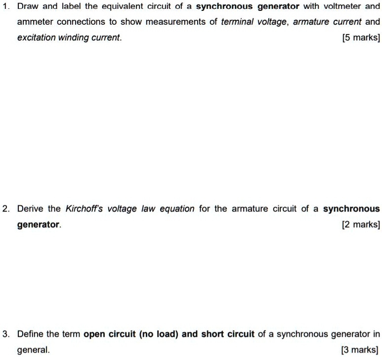 SOLVED: 1. Draw and label the equivalent circuit of a synchronous ...