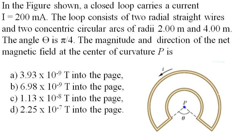 SOLVED: In the Figure shown. a closed loop carries current I=200 mA The loop consists of two ...