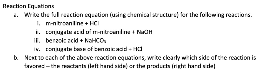 Reaction Equations a. Write the full reaction equation (using chemical ...