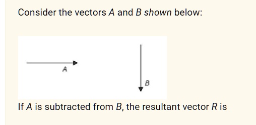 SOLVED: Consider the vectors A and B shown below: If A is subtracted from B,the resultant vector ...